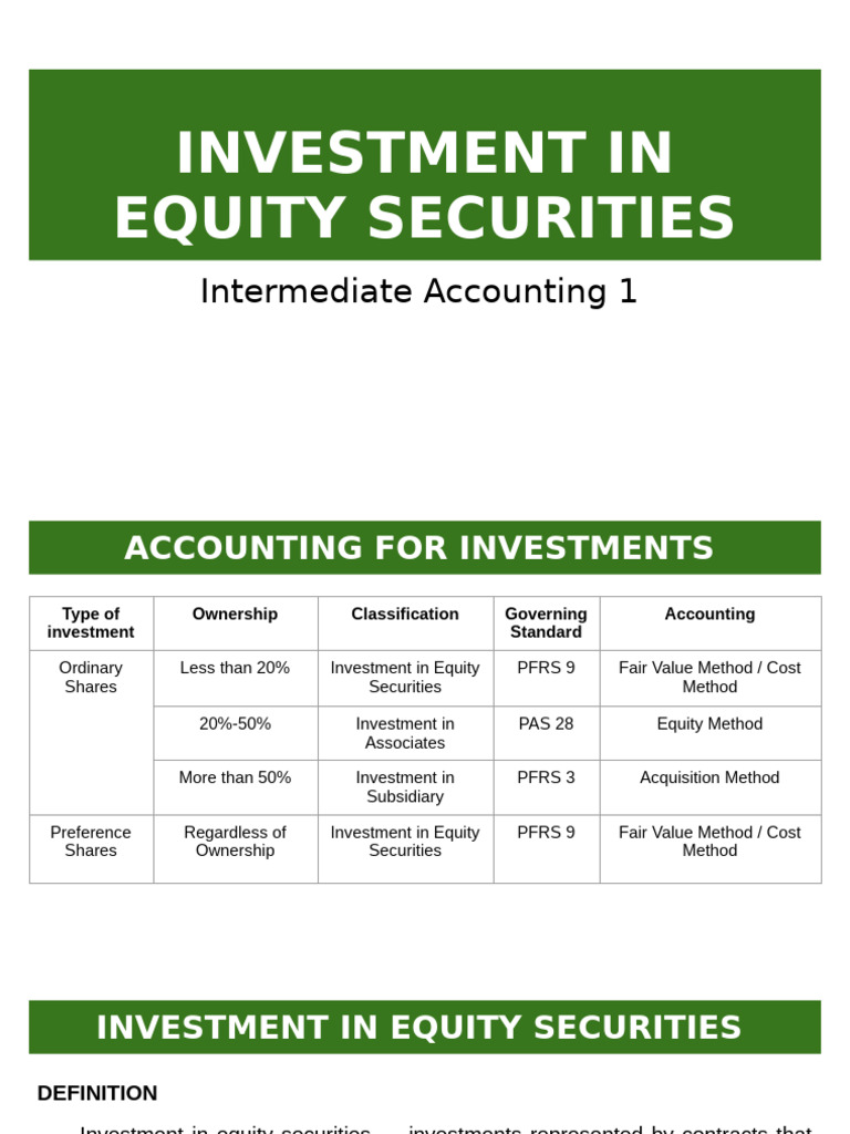 Investment in Equity Securities | PDF | Equity (Finance) | Stocks