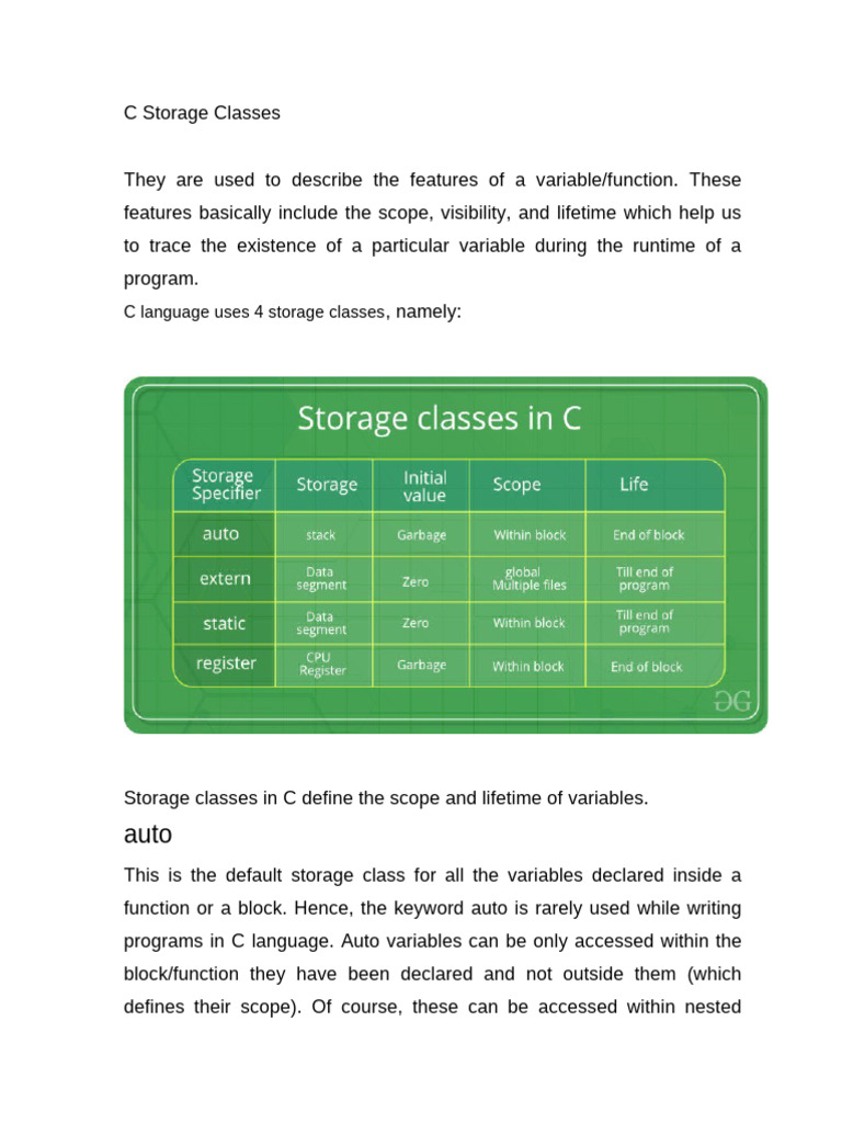 C Storage Classes Are Used To Describe The Features of A Variable | PDF | Scope (Computer ...