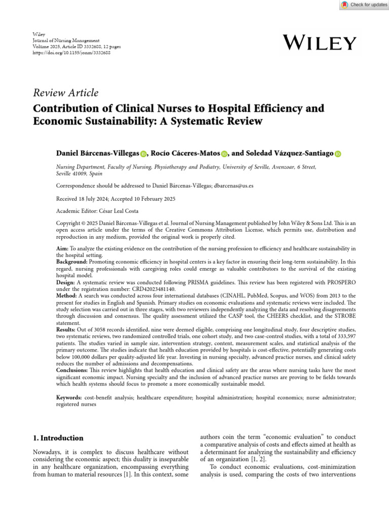 Nursing's Role in Hospital Efficiency | PDF | Systematic Review | Nursing