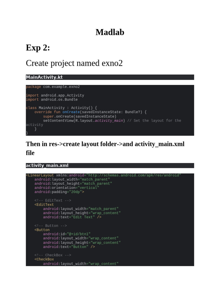 Madlab Programs - All Answers | PDF | Android (Operating System) | String (Computer Science)
