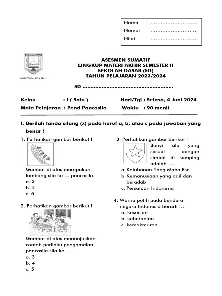 SOAL SAS II PEND.PANCASILA | PDF
