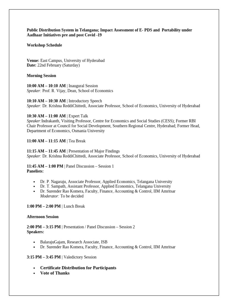 Workshop Schedule | PDF