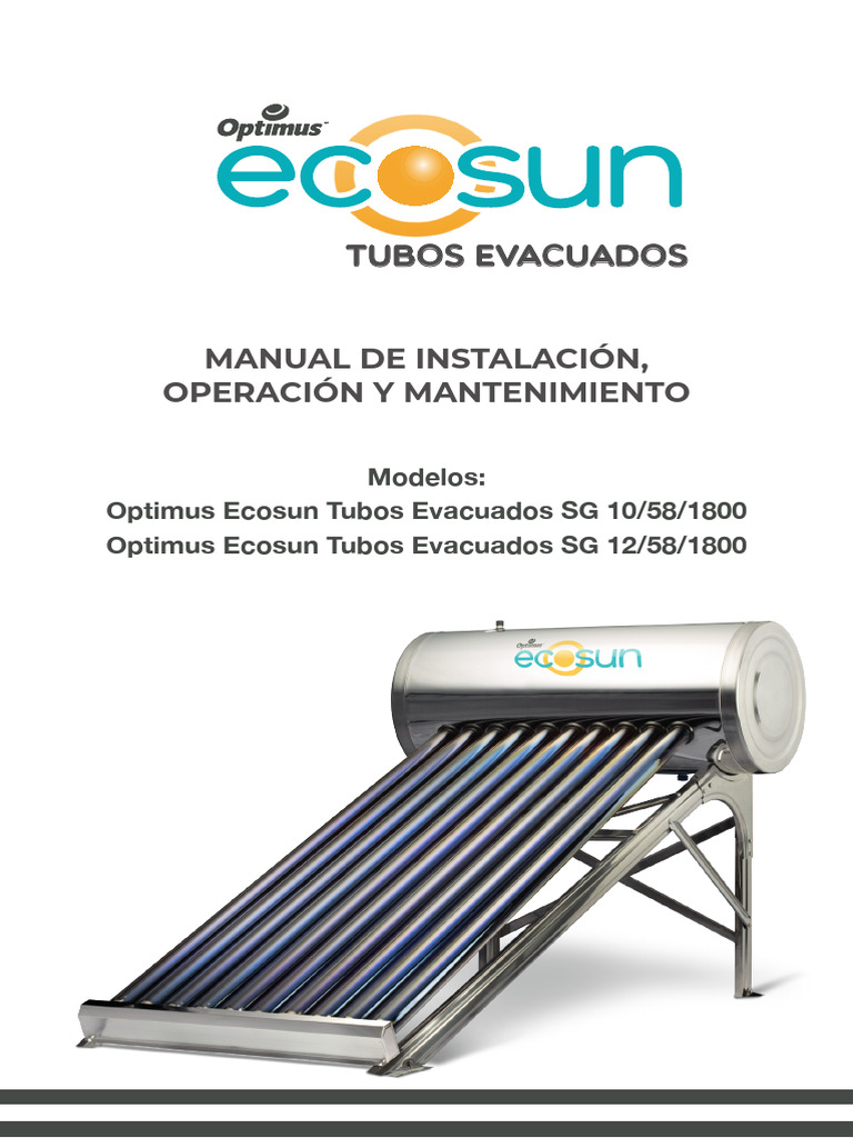 Manual Calentador Solar Ecosun | PDF | Tubo vacío | Agua
