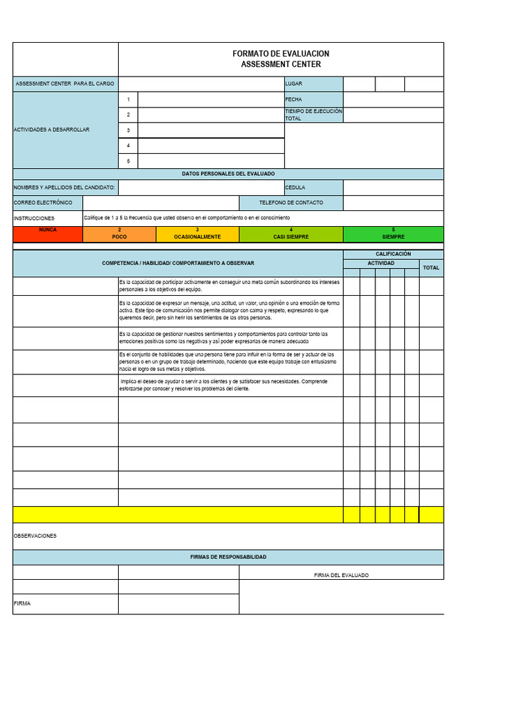 Formato Evaluación Assessment Center | PDF | Evaluación | Comportamiento