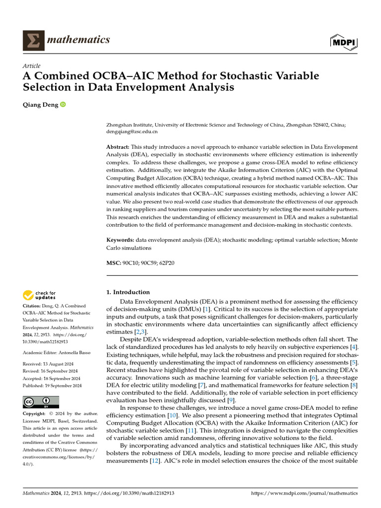 A Combined OCBA-AIC Method For Stochastic Variable Selection in Data ...