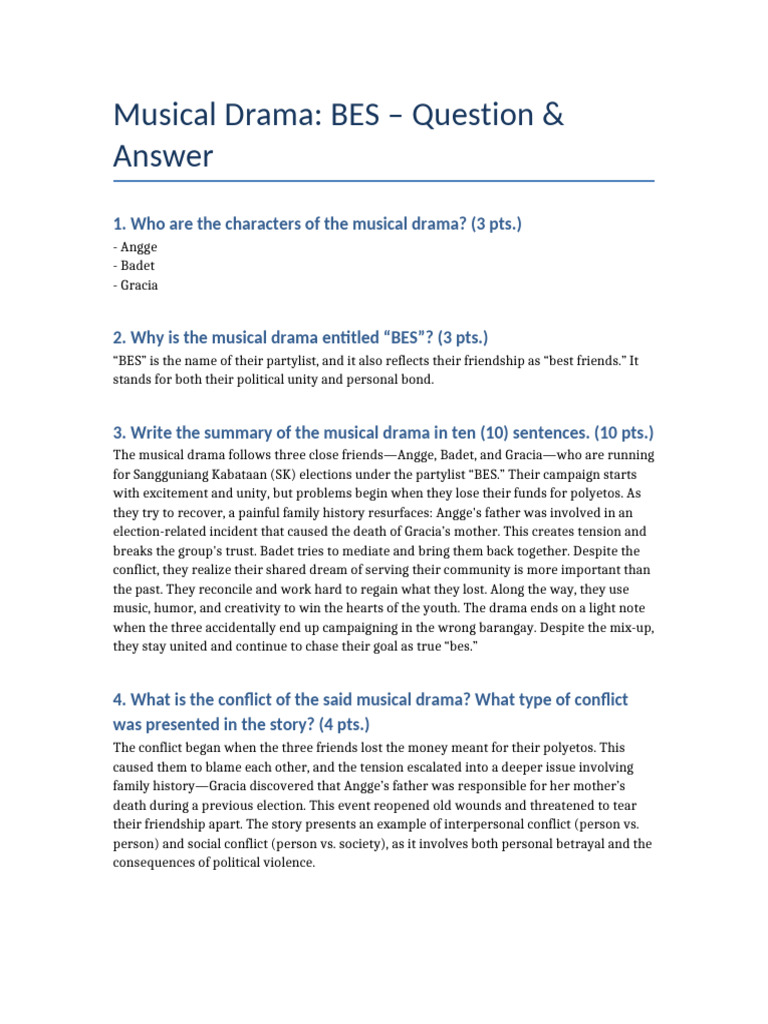 BES Musical Drama QA Final | PDF