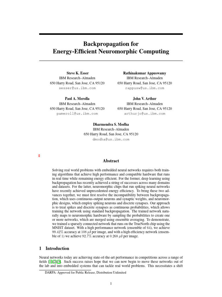 NIPS 2015 Backpropagation For Energy Efficient Neuromorphic Computing Paper | PDF | Synapse | Neuron