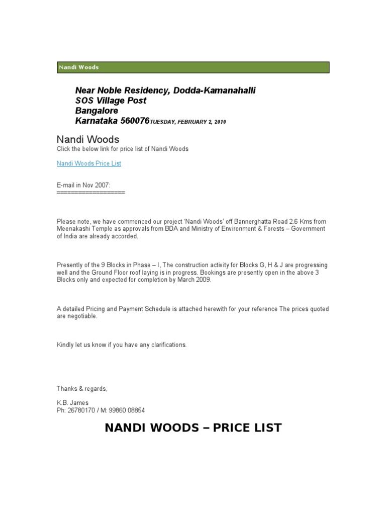 Nandi Woods - Bannerghatta Residential Apartments | PDF | Tile | Sink
