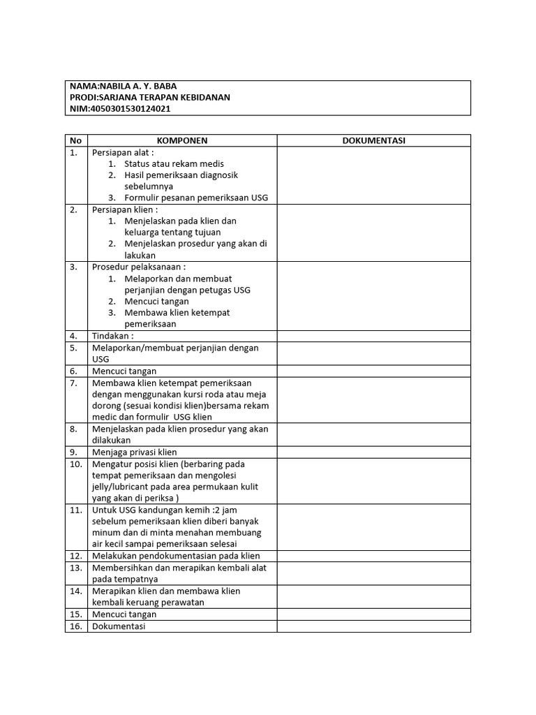 Daftar Tilik Pemeriksaan USG | PDF
