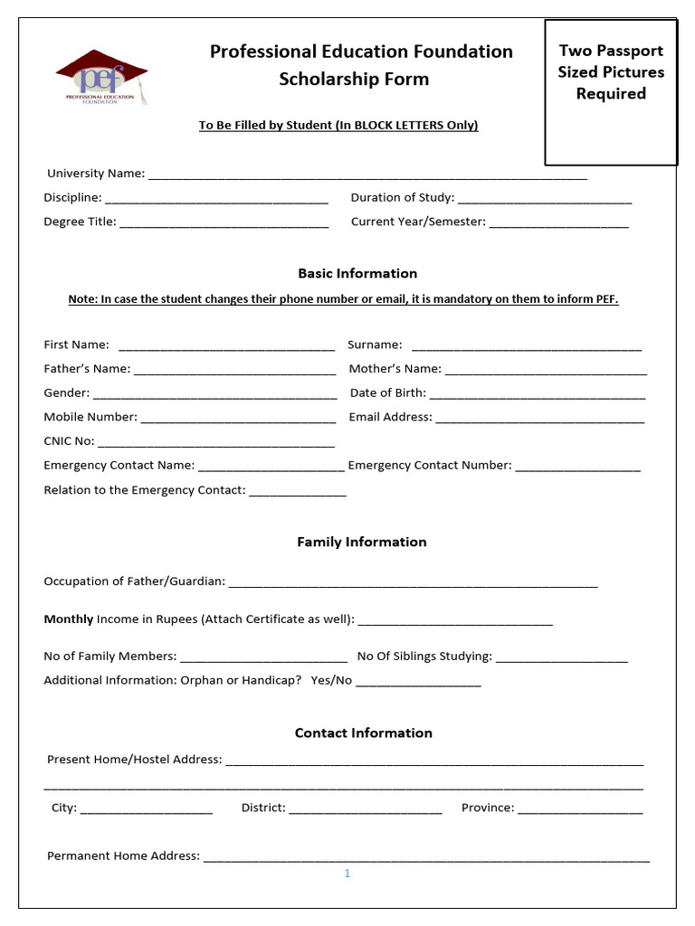 Professional Education Scholarship Application Form | PDF
