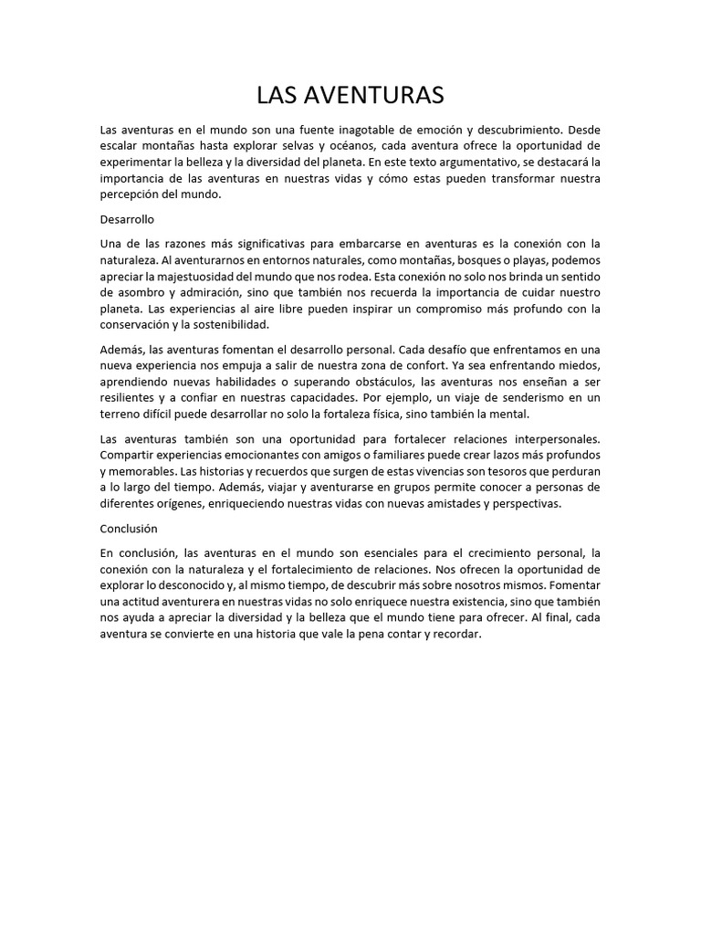 Importancia de las Aventuras en la Vida | PDF
