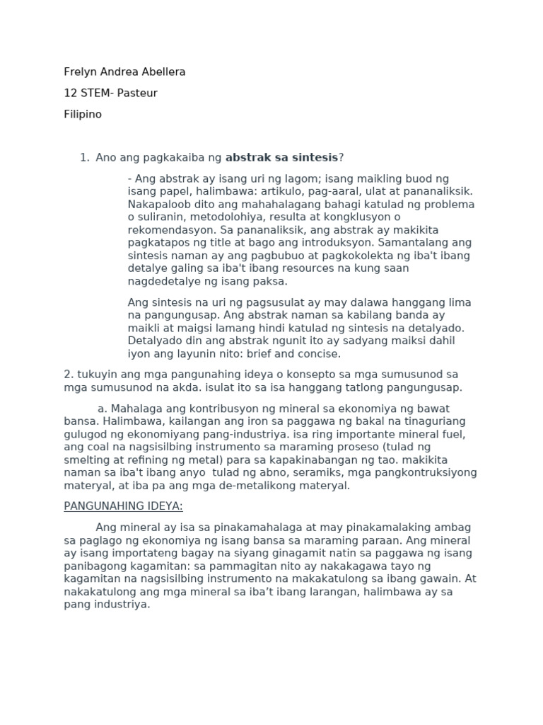 Filipino Sintesis at Abstrak | PDF