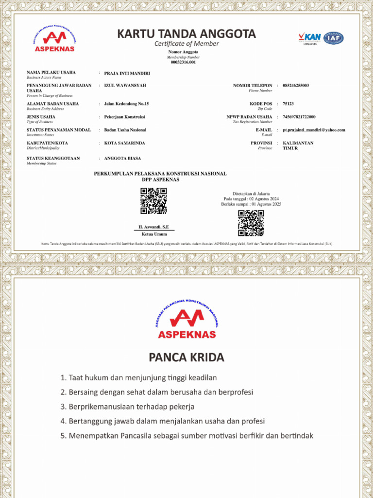 Kta Praja Inti Mandiri, PT 2024 Aspeknas | PDF