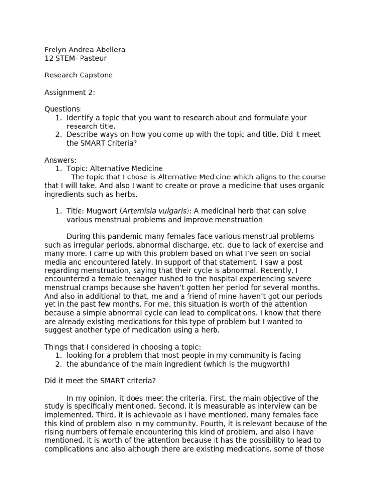 Research Capstone Assignment No. 2 | PDF