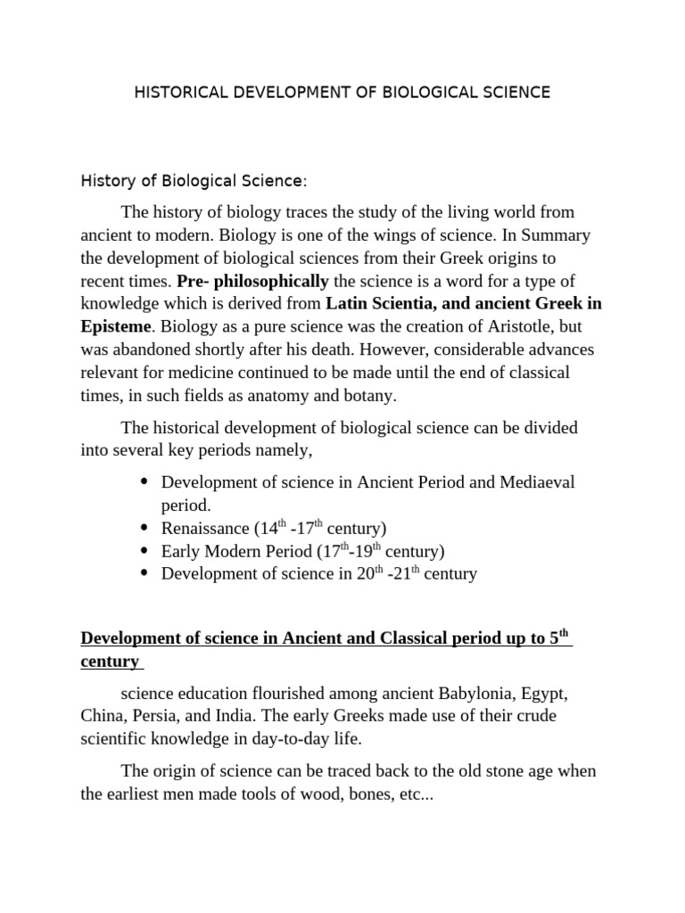 Historical Development of Biological Science | PDF | Science | Aristotle