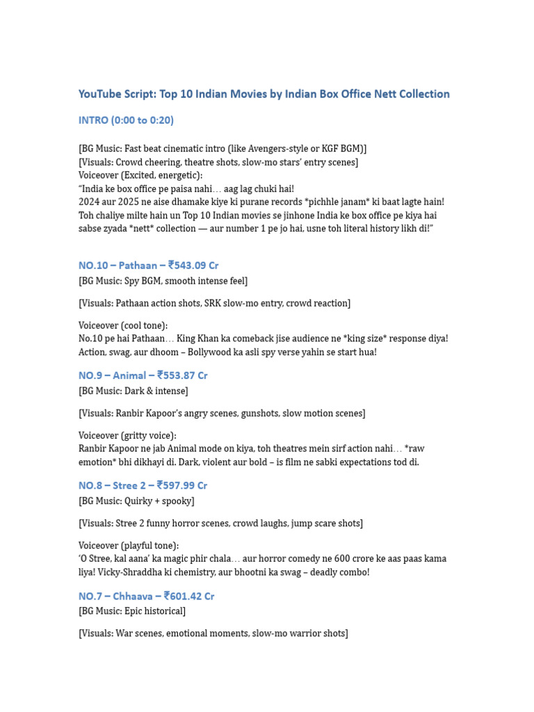 Top 10 Indian Box Office Movies Script | PDF | Cinema Of India