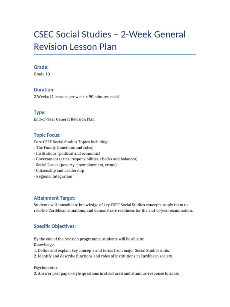 CSEC Social Studies Revision Plan | PDF | Knowledge | Learning