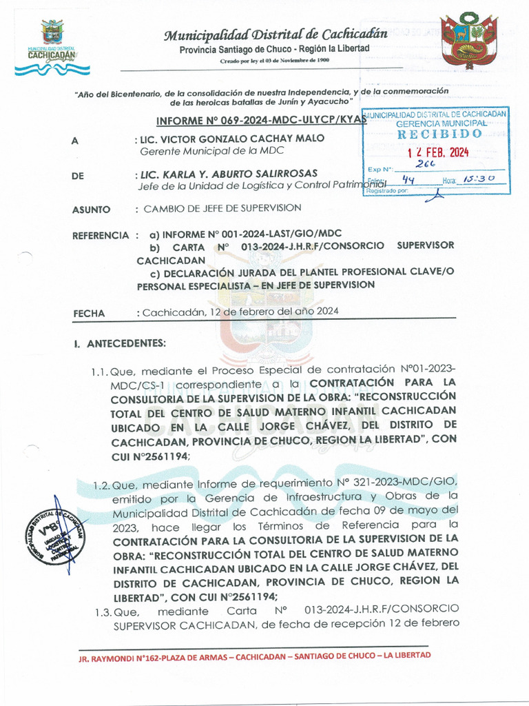 Informe 069-2024-Mdc-Ulycp-Kyas P1 | PDF