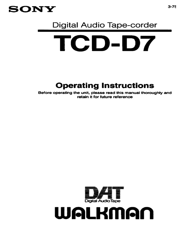Sony TCD-D7 Dat Operating Instructions | PDF