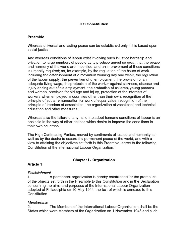 ILO Constitution | Download Free PDF | International Labour ...