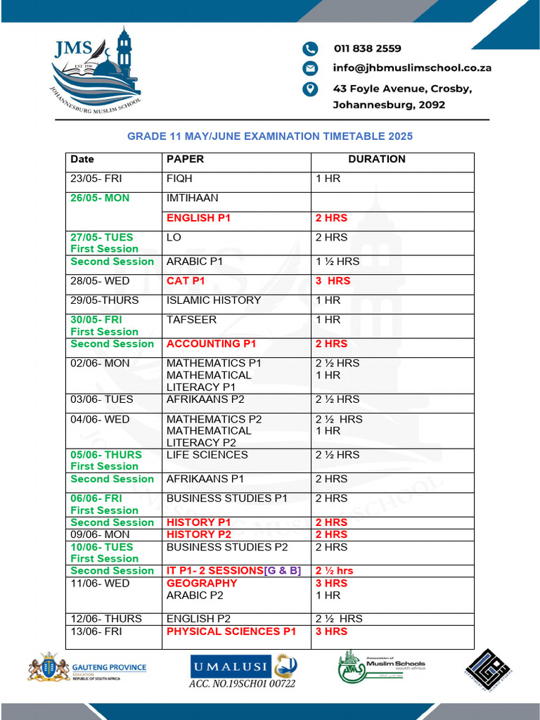 Grade 11 Exam TT | PDF