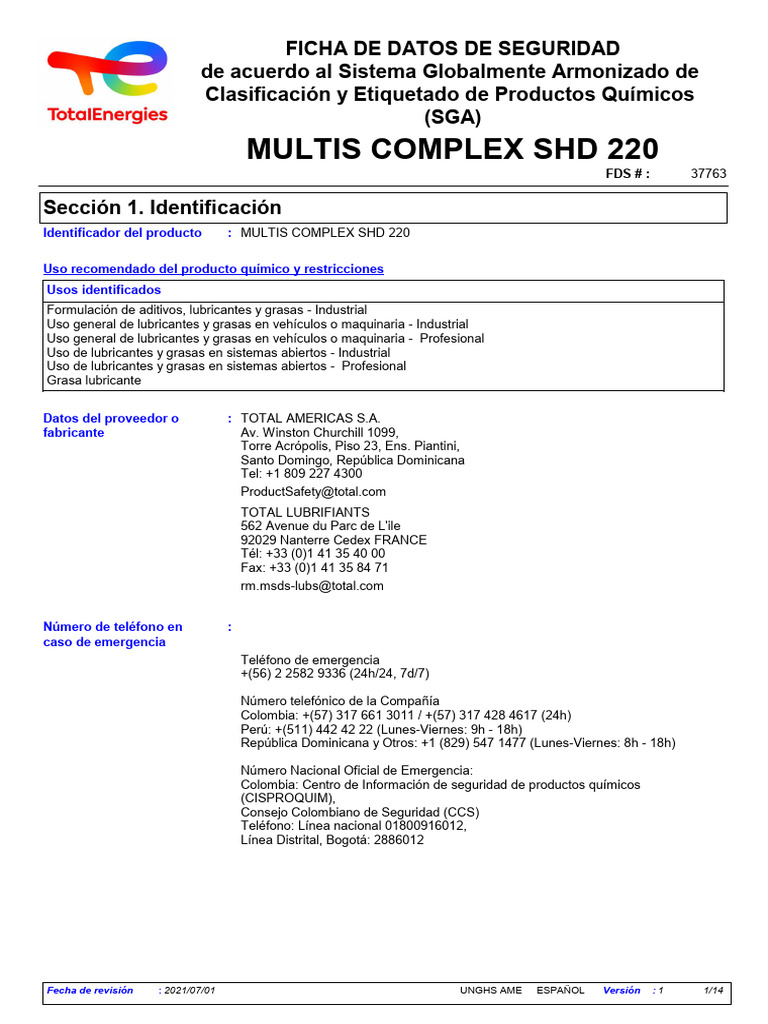 Msds - Total Multis Complex SHD 222 | PDF