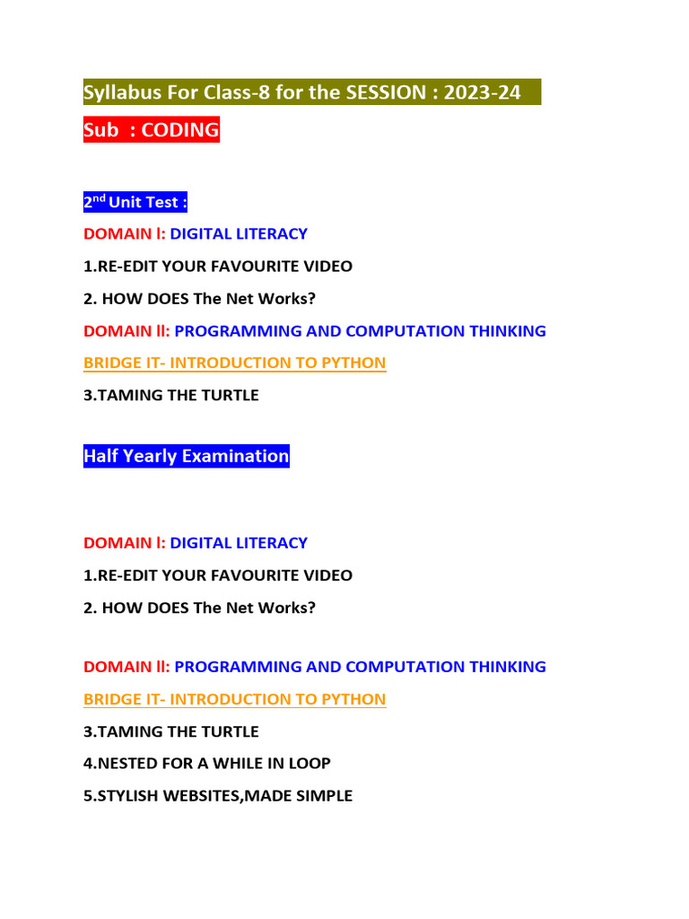 Class 8 Python Programming Syllabus | PDF