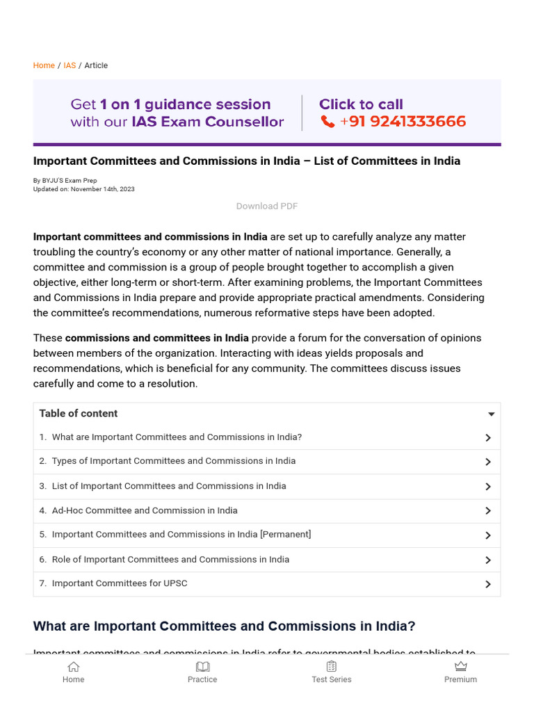 Important Committees and Commissions in India | PDF | Committee