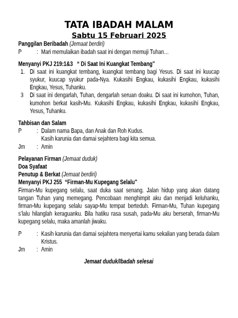 Ibadah Malam PKJ 219 dan 255 | PDF