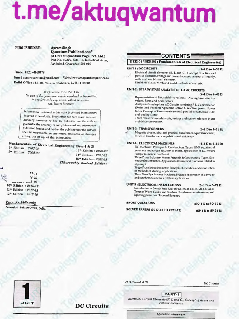 Fundamental of Electrical Engineering BEE101 Quantum | PDF | Electrical ...