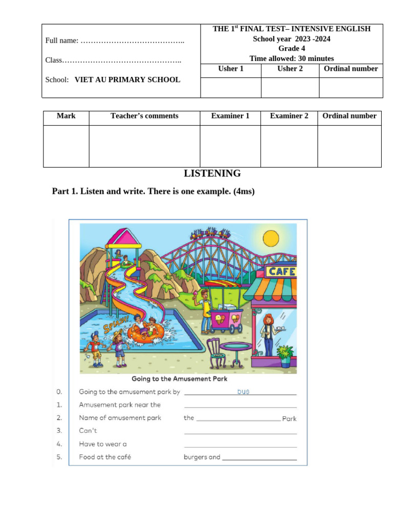 Grade 3 Final Test Listening Reading Writing | PDF | Language Mechanics ...