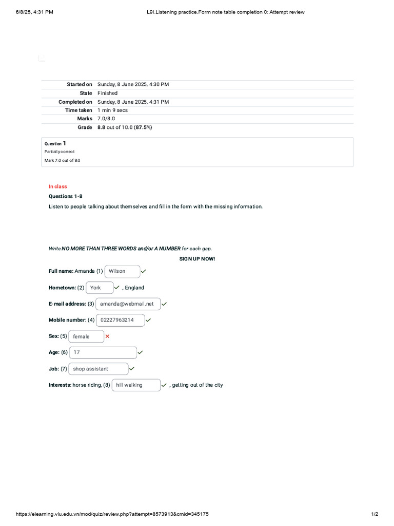 IELTS Listening Table Completion: Amanda | PDF