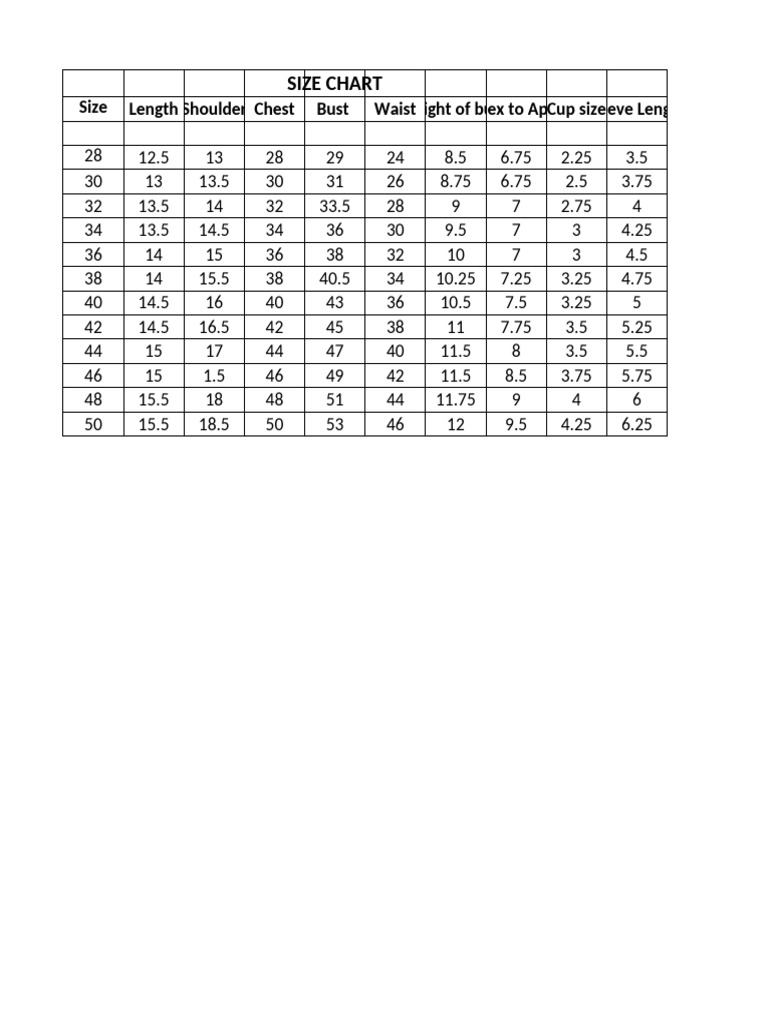 Size Chart | PDF | Fashion | Clothing