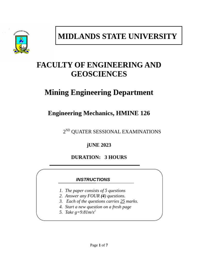 Hmine127 Engineering Mechanics Examination 2022 - 033646 | PDF | Force | Mechanical Engineering