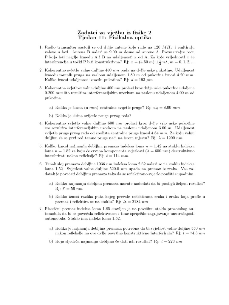 FIZ2-Z09 Fizikalna Optika | PDF