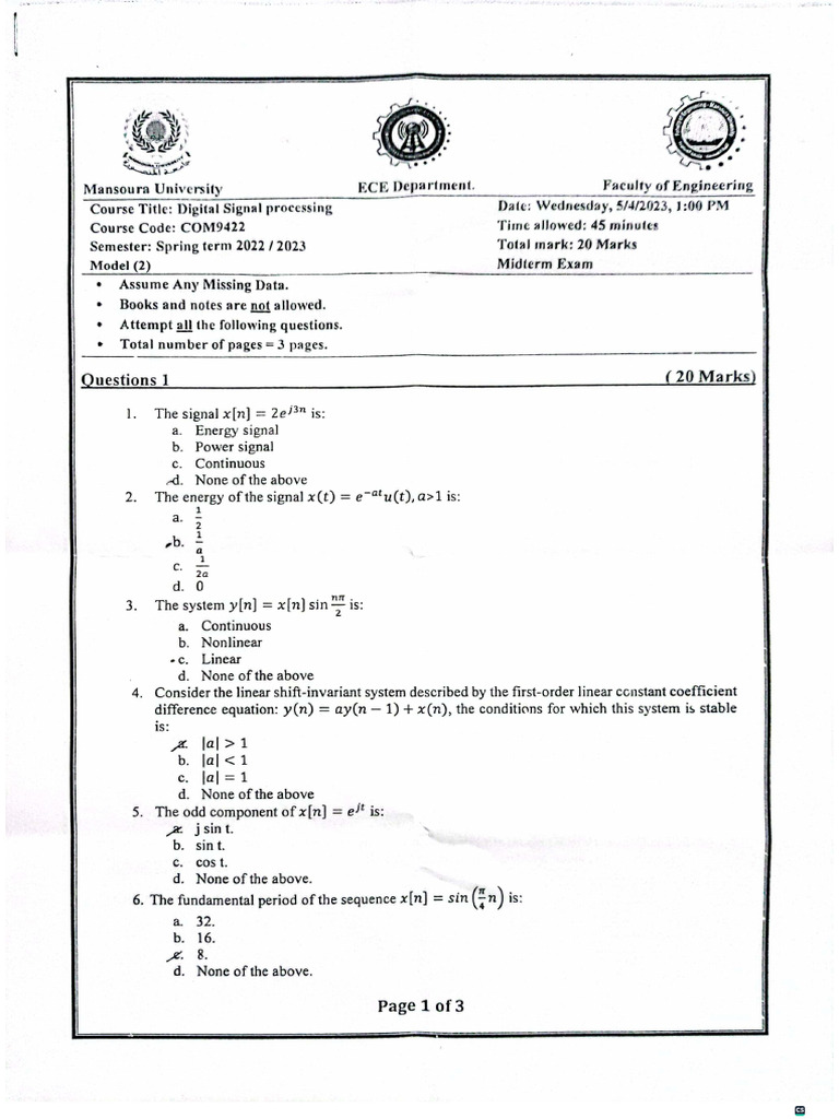 Midterm Ece DSP 2023 | PDF