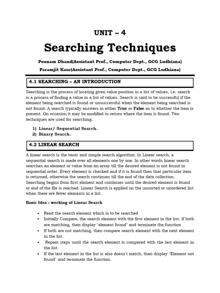 Searhing Techniques Data Structure | PDF | Time Complexity | Computing