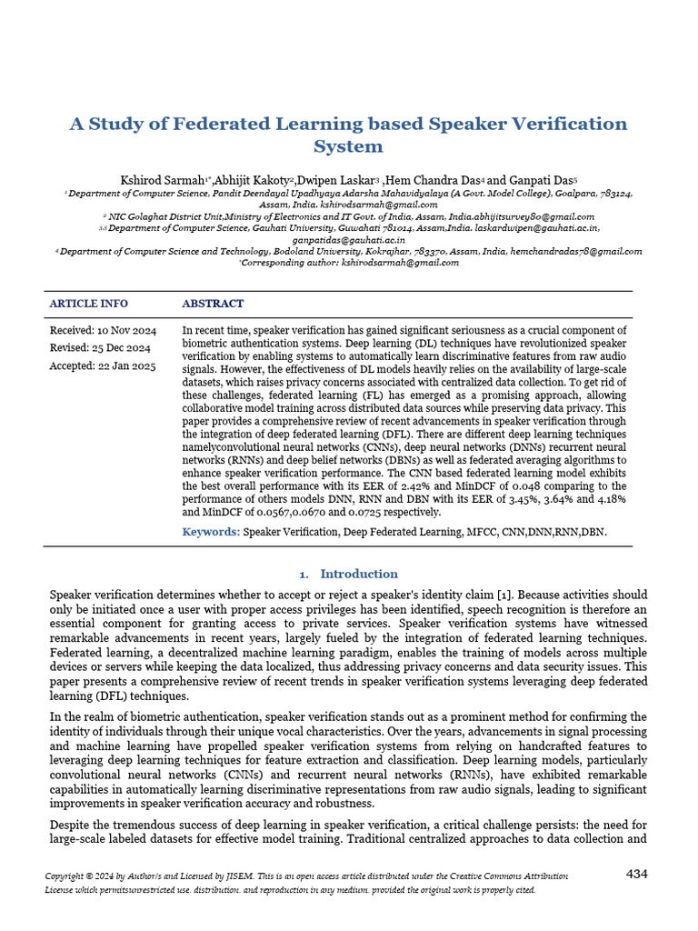 Federated Learning in Speaker Verification | PDF | Deep Learning ...