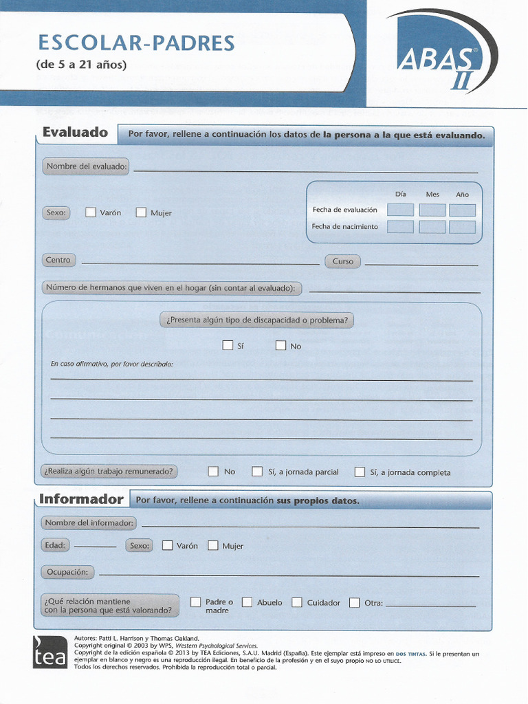 ABAS II - Cuadernillo Padres 5-21 Años | PDF