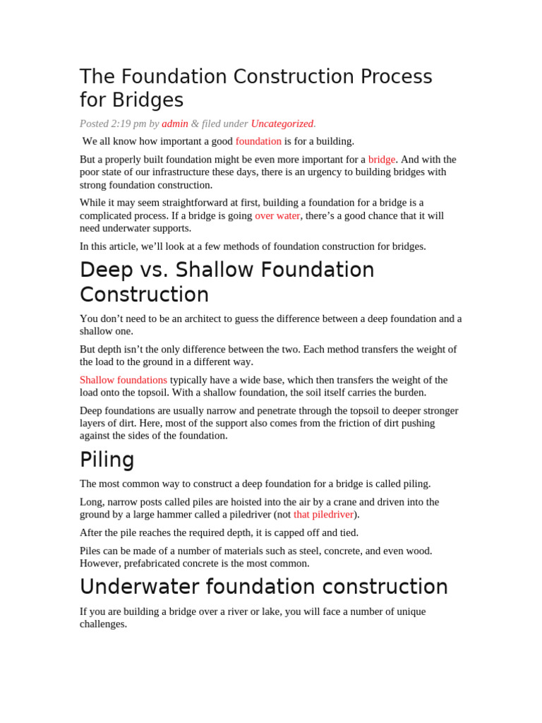 The Foundation Construction Process For Bridges | PDF | Deep Foundation ...