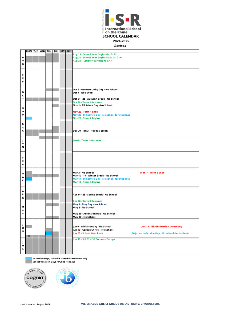 ISR School Calendar 2024-2025 | PDF | Holidays