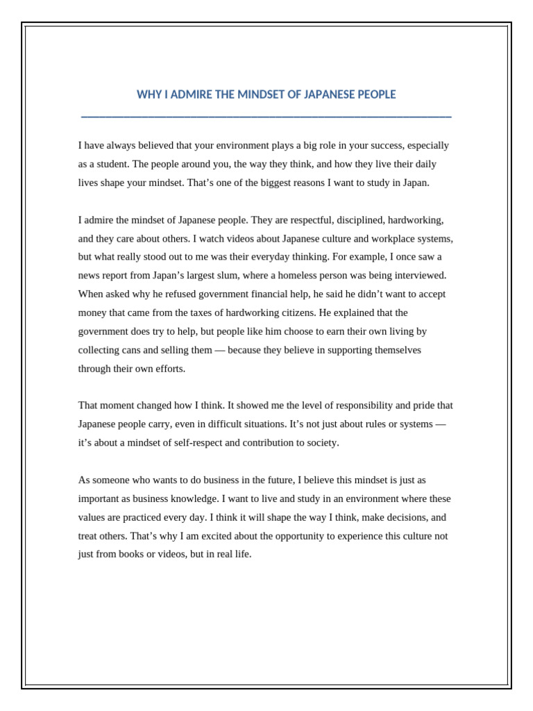 Japanese Mindset Reflection | PDF