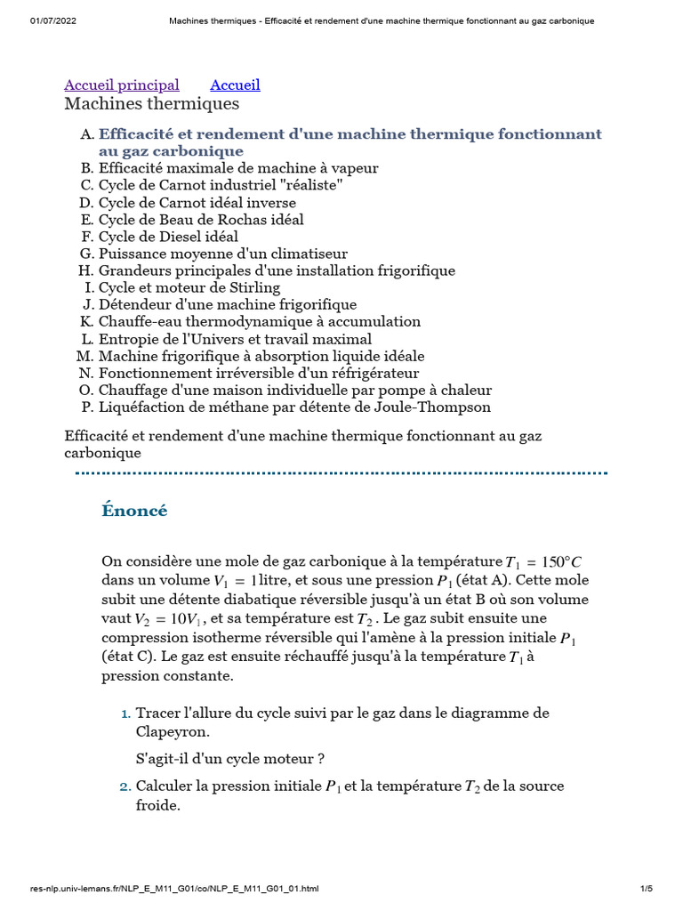 Efficacité d'une machine thermique au CO2 | PDF | Entropie | Grandeur ...