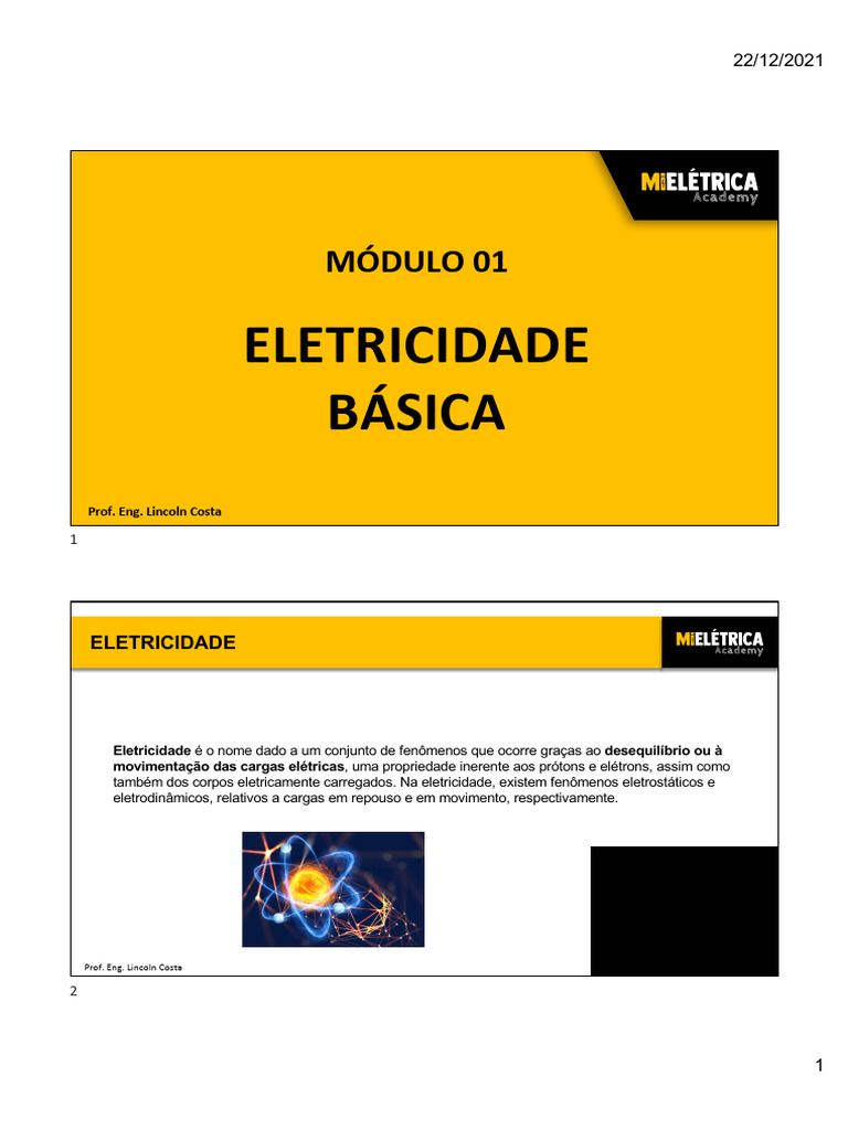 01+ +Slide+Eletricidade+B E1sica | PDF | Corrente elétrica | Eletricidade