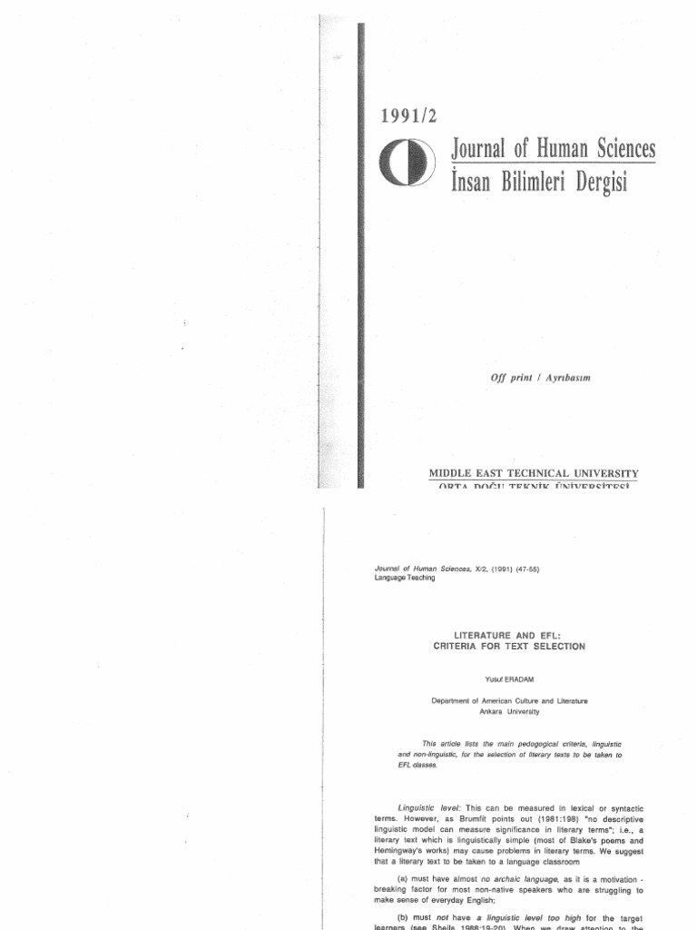 17 Literature and EFL, Criteria For Text Selection | PDF | English As A ...