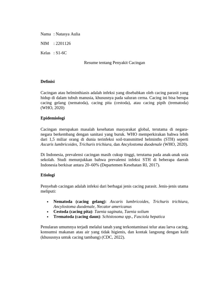 Ringkasan Penyakit Cacingan | PDF