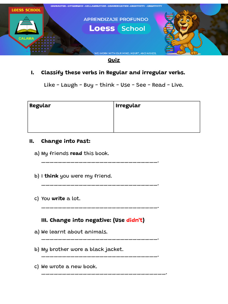 Irregular Verbs Worksheet | PDF