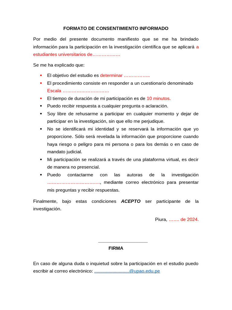 Formato de Consentimiento Informado | PDF