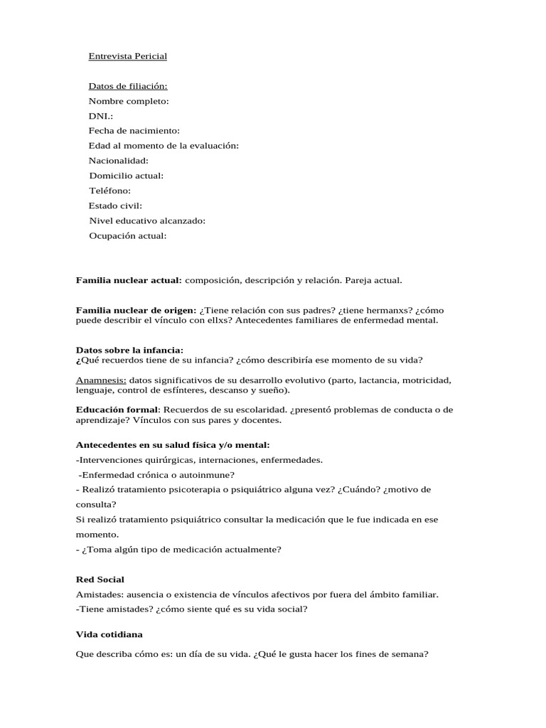 Modelo Entrevista Pericial | PDF | Ciencias del comportamiento | Conceptos psicologicos