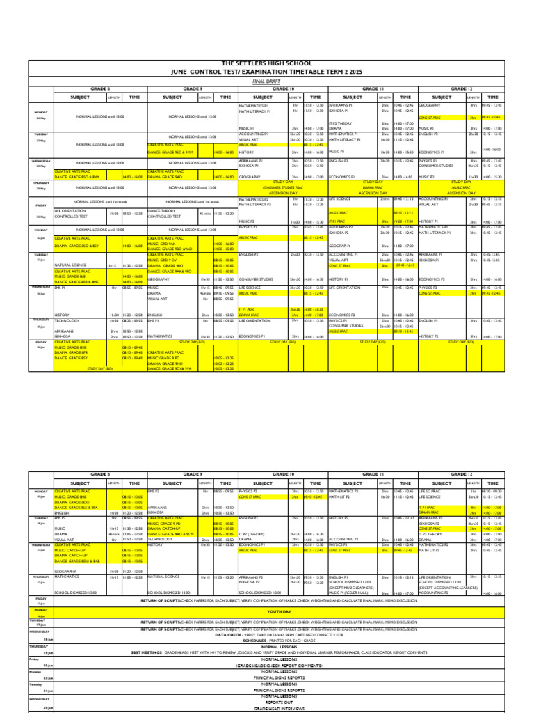 Final June Exam Timetable 2025 Learners | PDF | Educational Stages